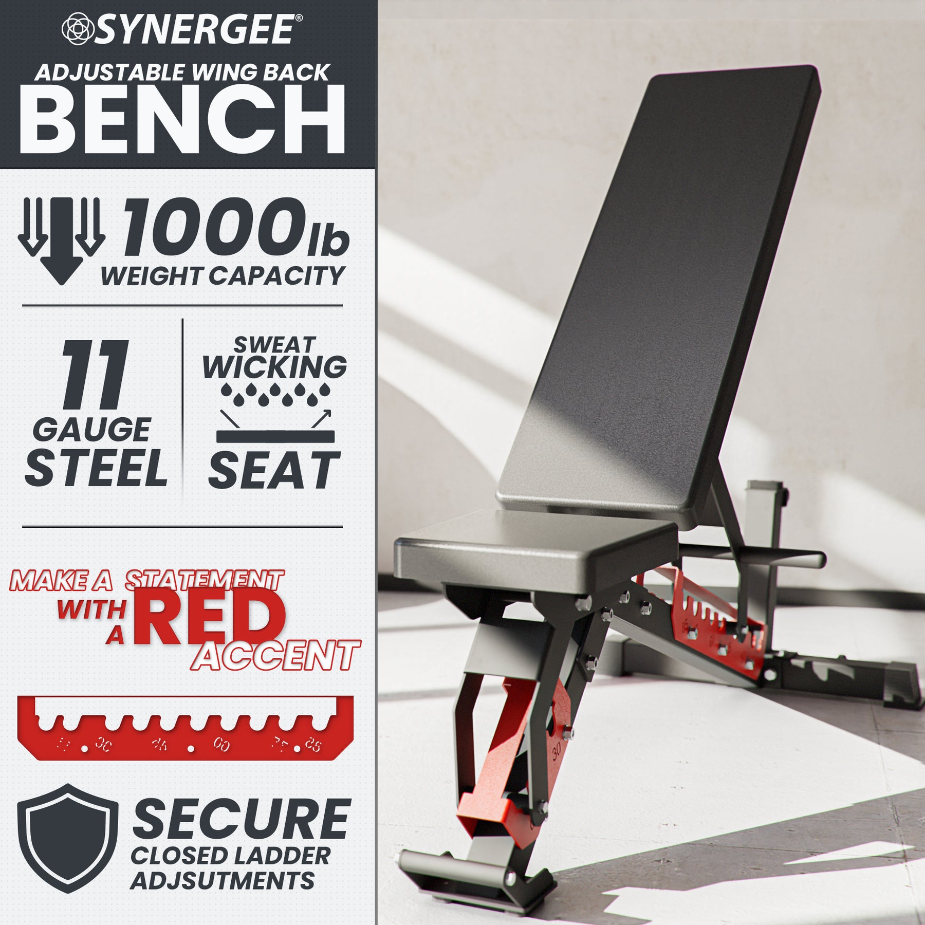 Synergee Adjustable Wing Back Bench | Synergee Fitness Canada ...